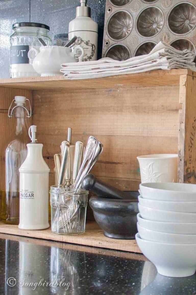 Kitchen Display with a vintage wooden box